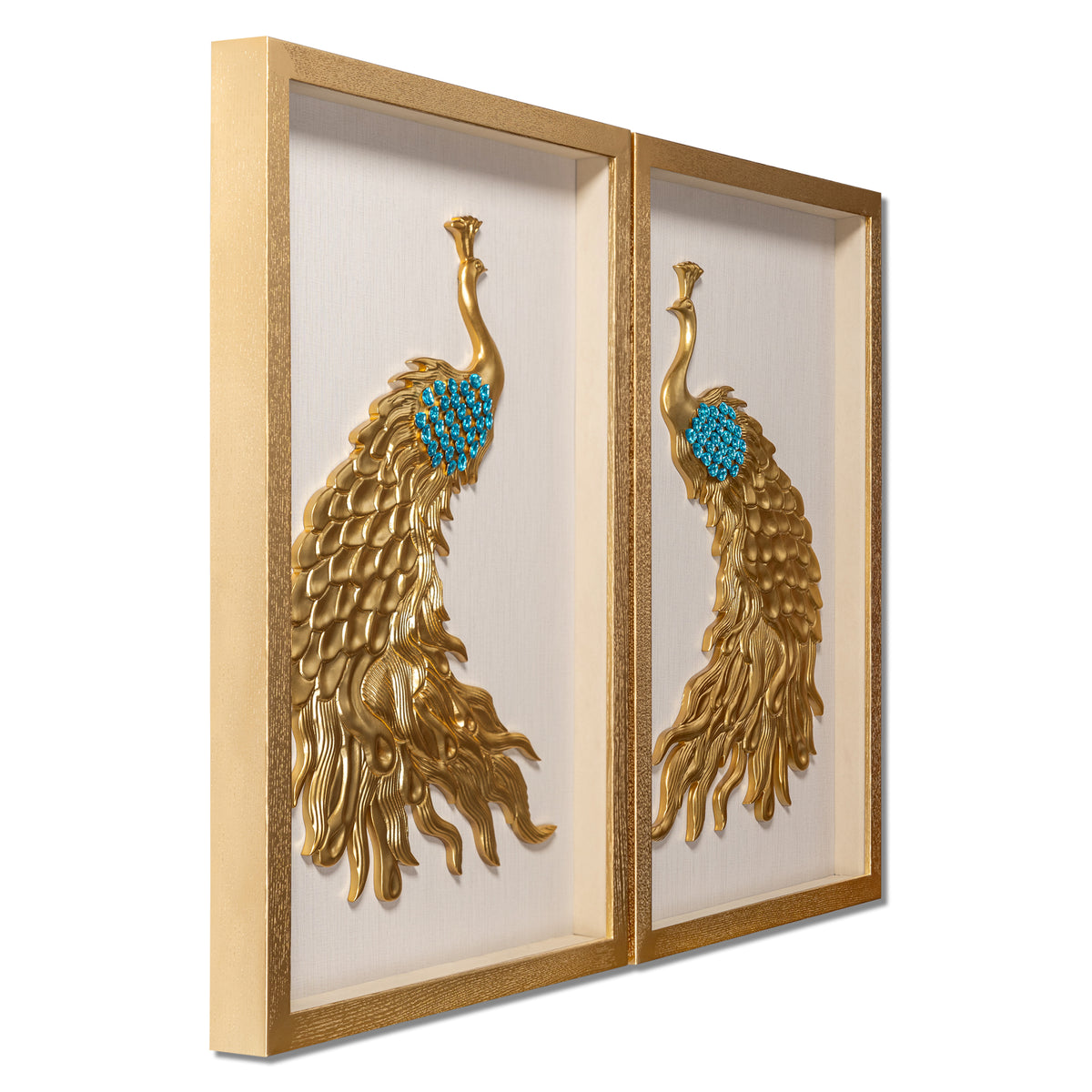 Royal Golden Peacock Shadow Box for Wall Decoration - Set of 2 – Dekor ...