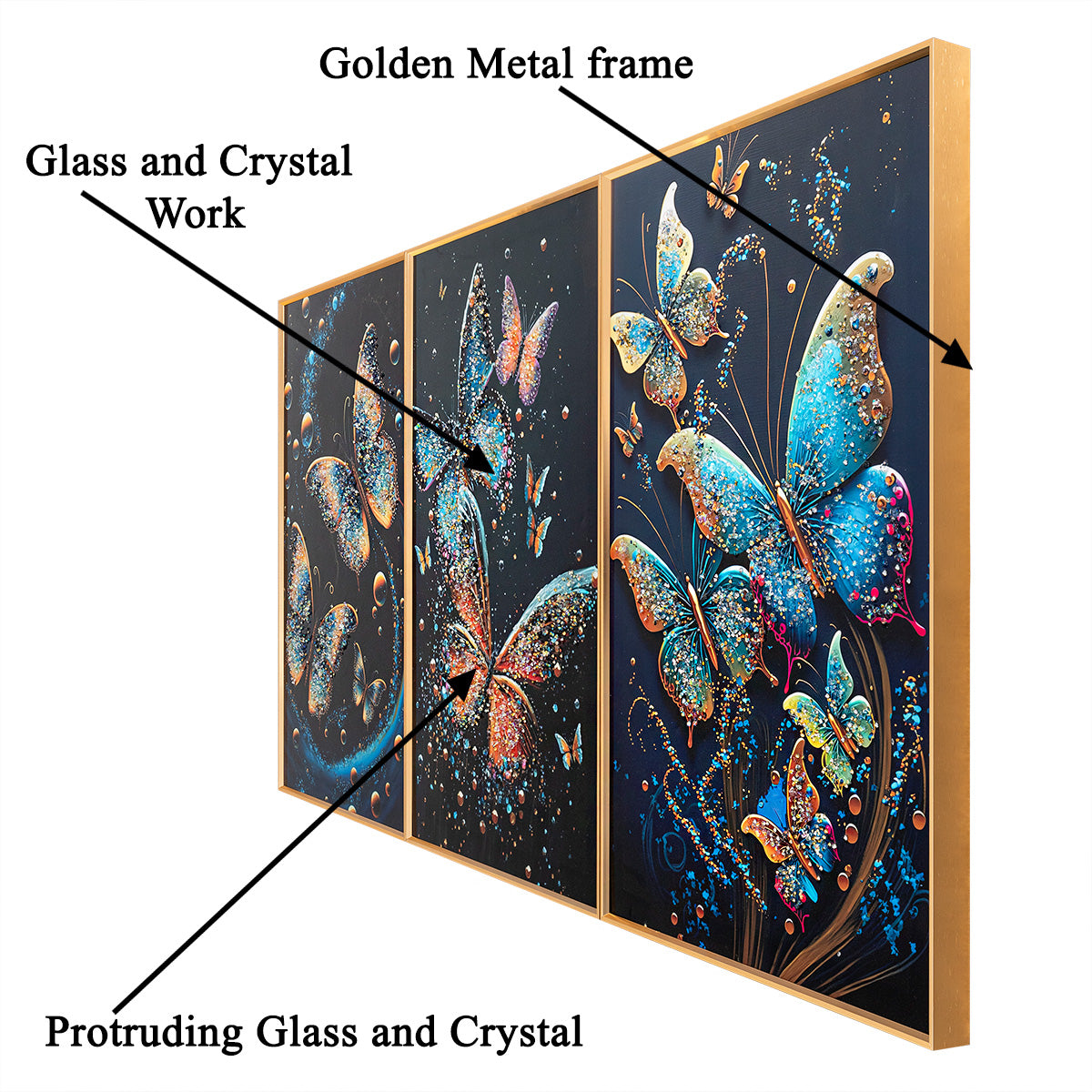 Buy Whispering Wings Crystal Glass Painting-Set of 3 | Dekor Company