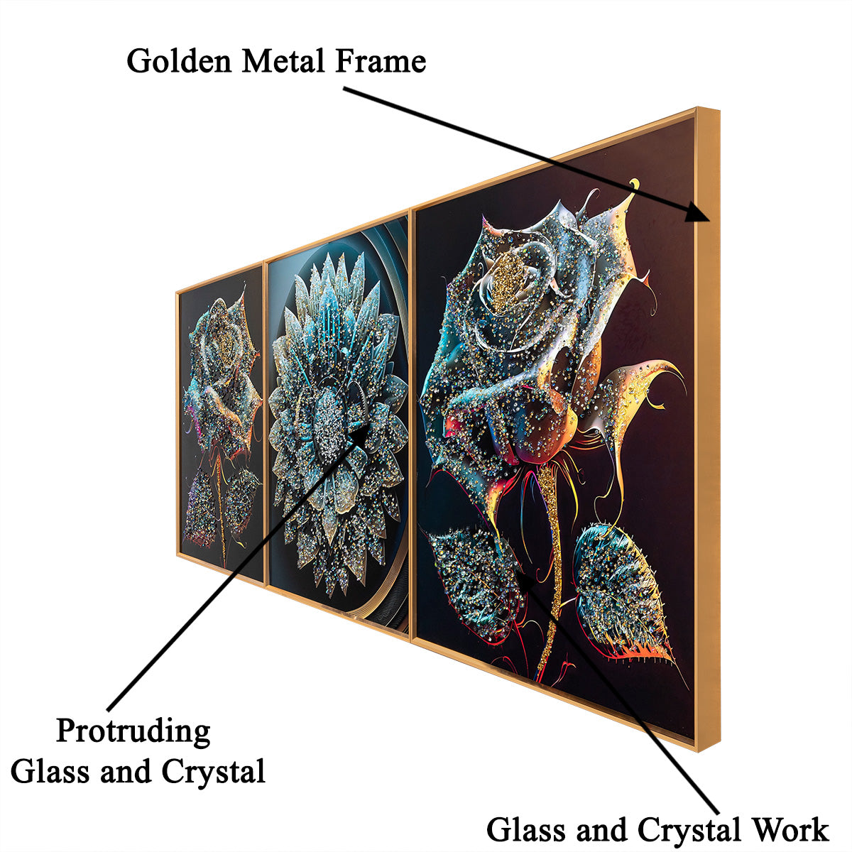 Urban Chakra Crystal Glass Painting-Set of 3 | Dekor Company