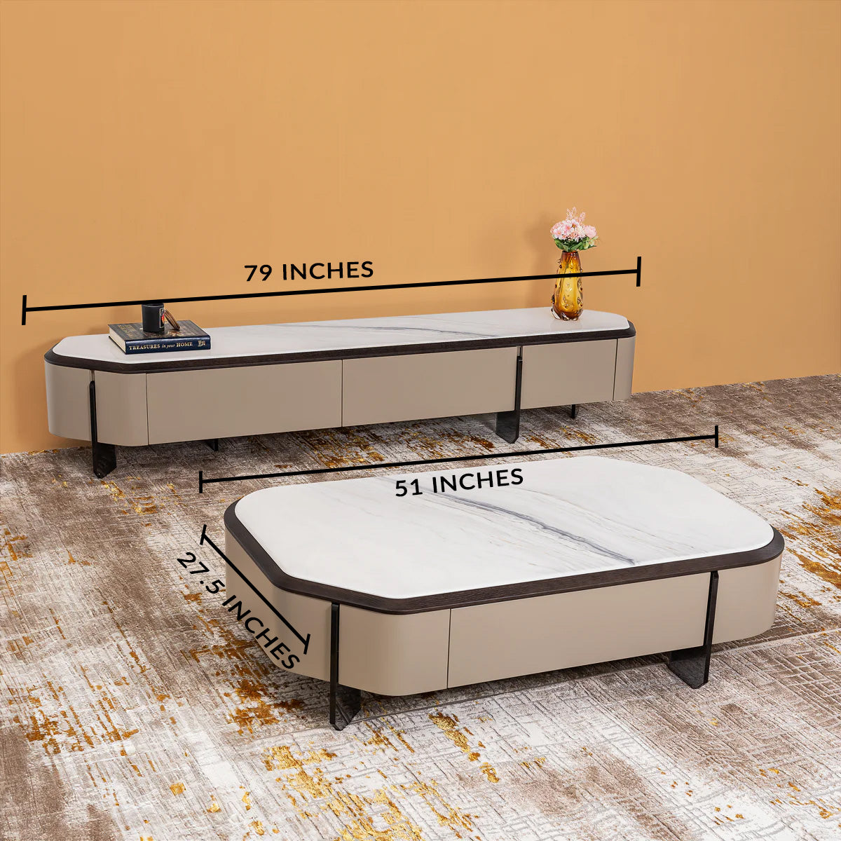 Luxe Feel Wooden TV Runner Cabinet & Coffee Table Set of 2 | Dekor ...