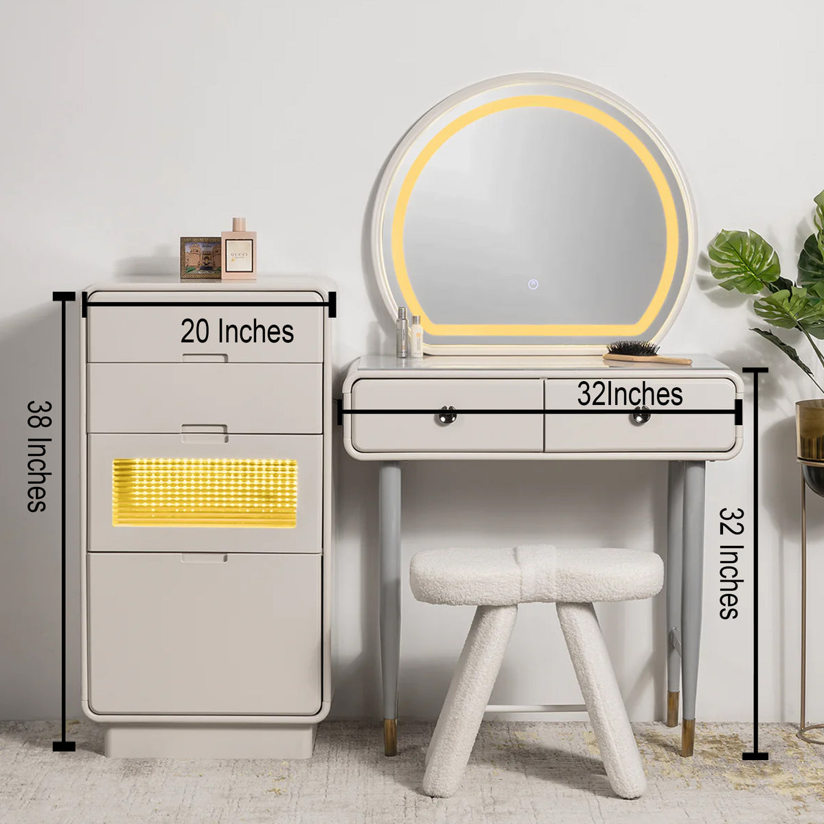 Mystic Meridian Dressing Table & Vanity Set With Mirror & Poof Chair ...