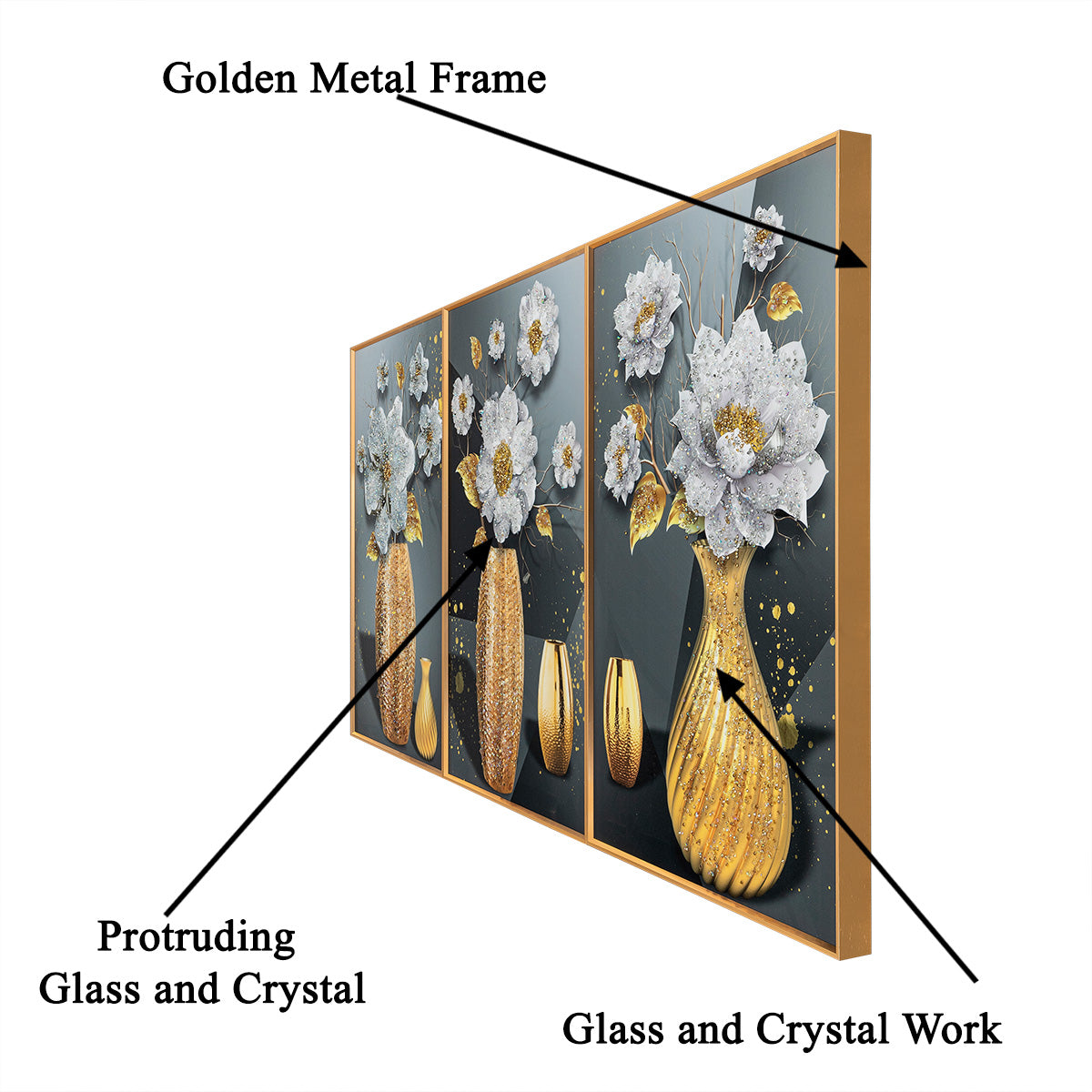 Buy Divine Floral Dimensions Crystal Glass Painting-Set of 3 – Dekor ...