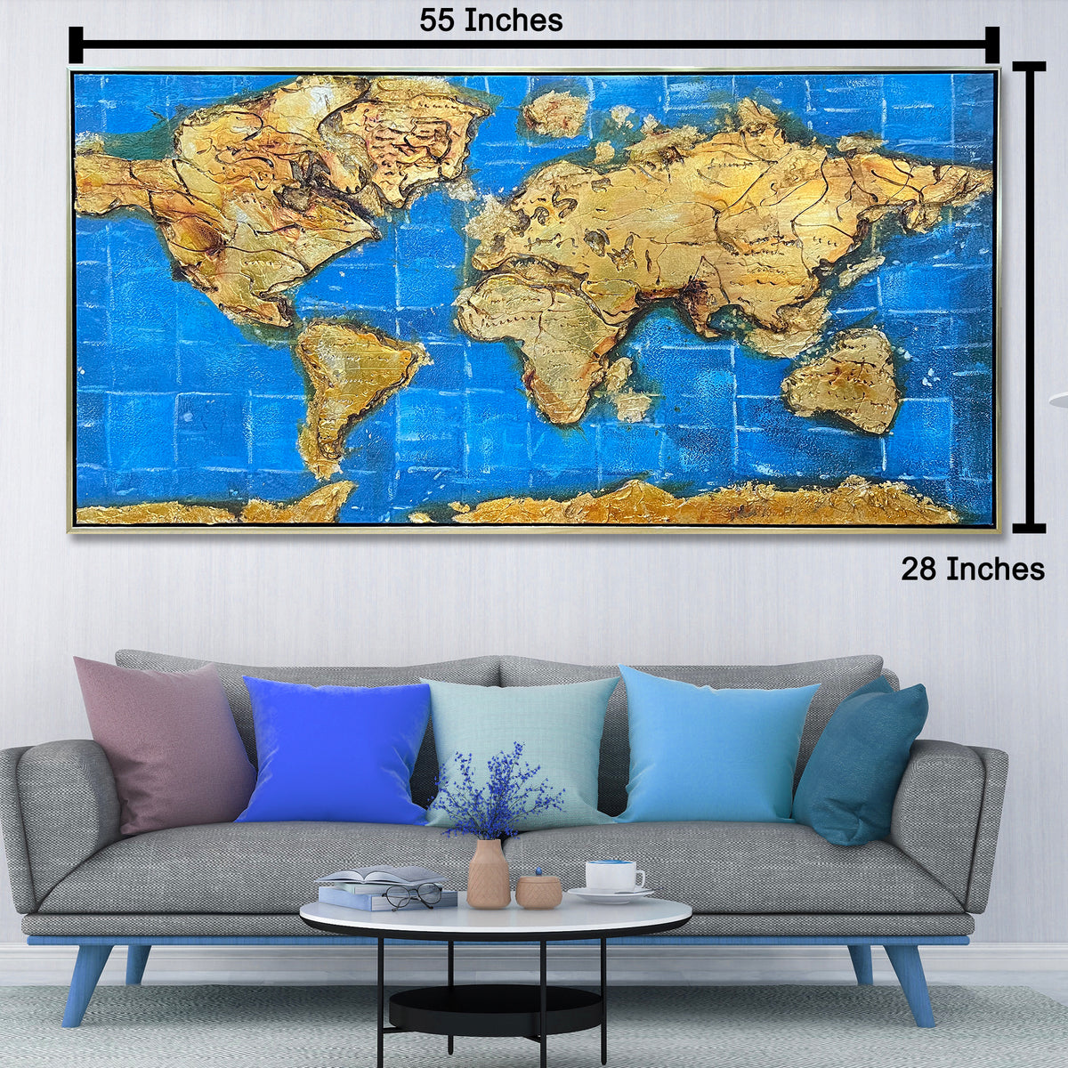 Global Odyssey World Map 100% Hand Painted Wall Painting (With Golden ...