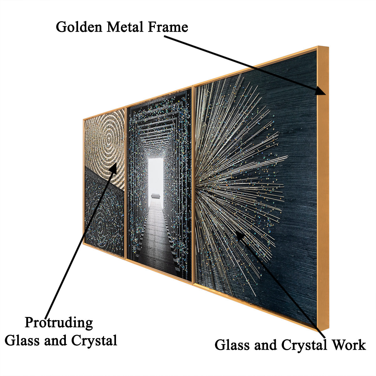 Reflective Illusion Crystal Glass Painting-Set of 3 | Dekor Company