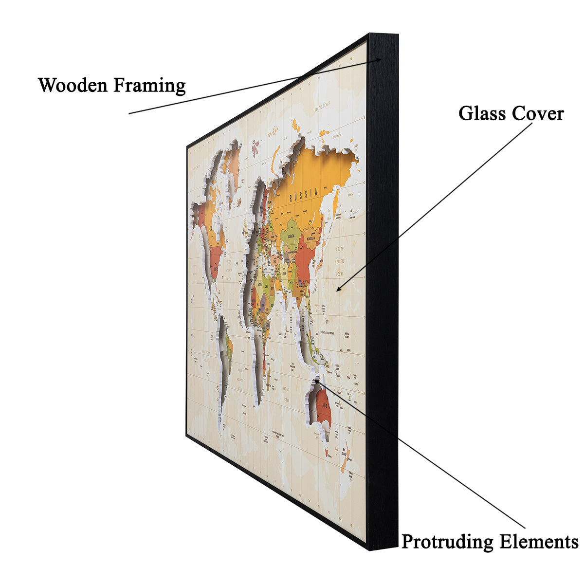 Buy World Map Spectacular Shadow Box Wall Decoration Piece-White ...