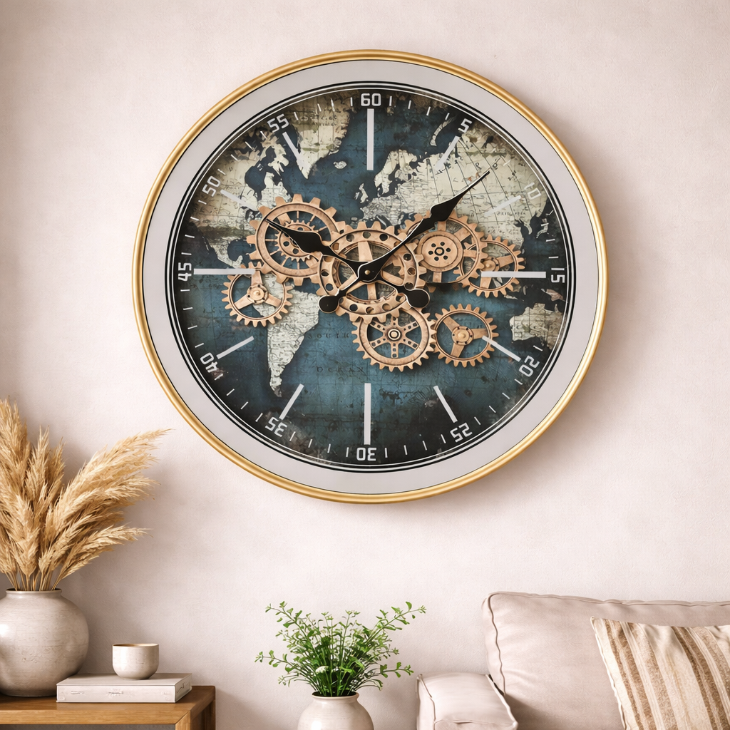 Prime Hour Luxury Designer Wall Clock For Living Room With Moving Gear ...
