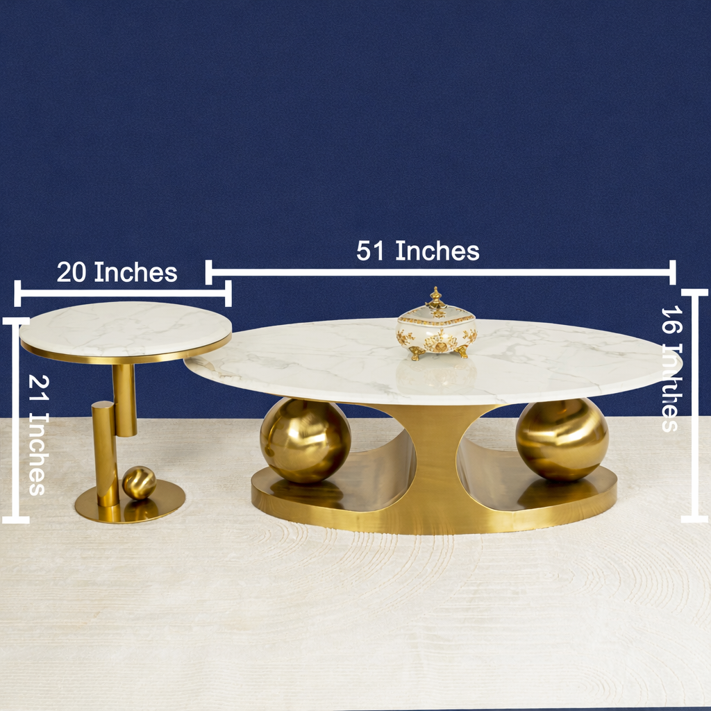 Buy Amara Gold Base Round Accent Table With Side Table-Set of 2 (BIG ...