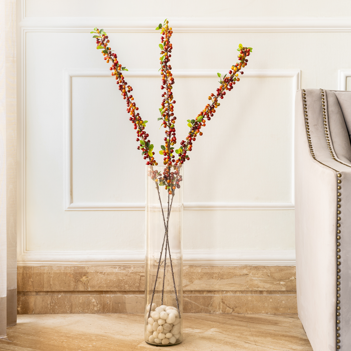 Lush Red & Orange Berry Artificial Stem (Single Stem Only) – Dekor Company