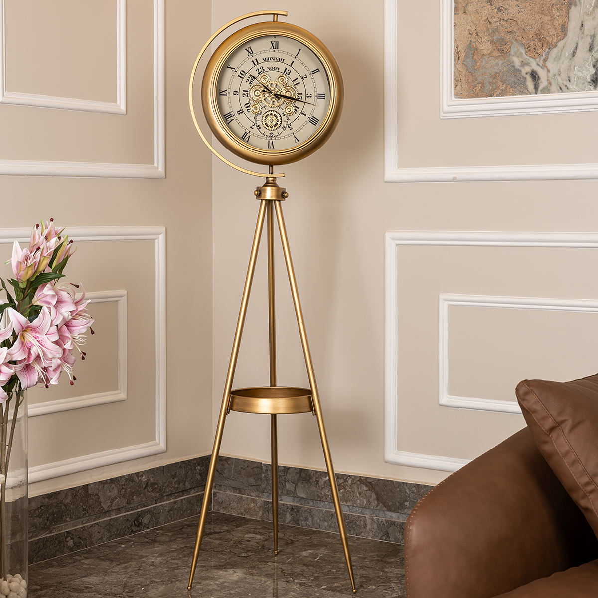 Mystic Motion Tripod Base Luxury Designer Floor Clock With Moving Gear ...