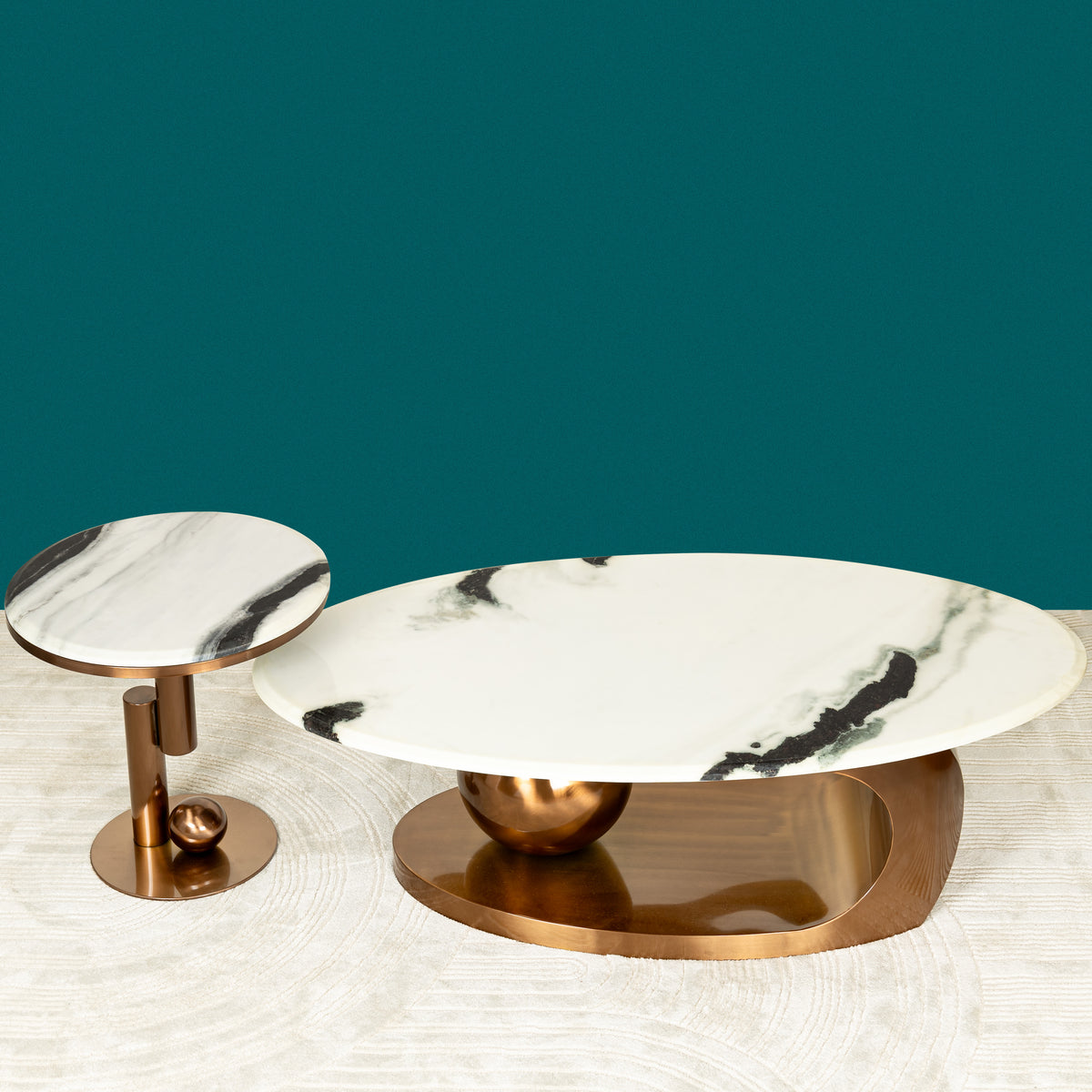 Amara Rose Gold Base Round Accent Table - Set of 2 | Dekor Company