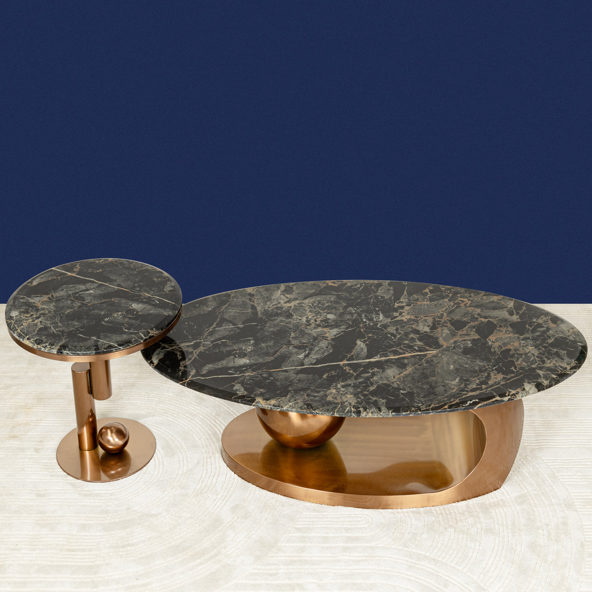 Amara Gold Base with Black and Gray Stone Round Accent Table – Dekor ...