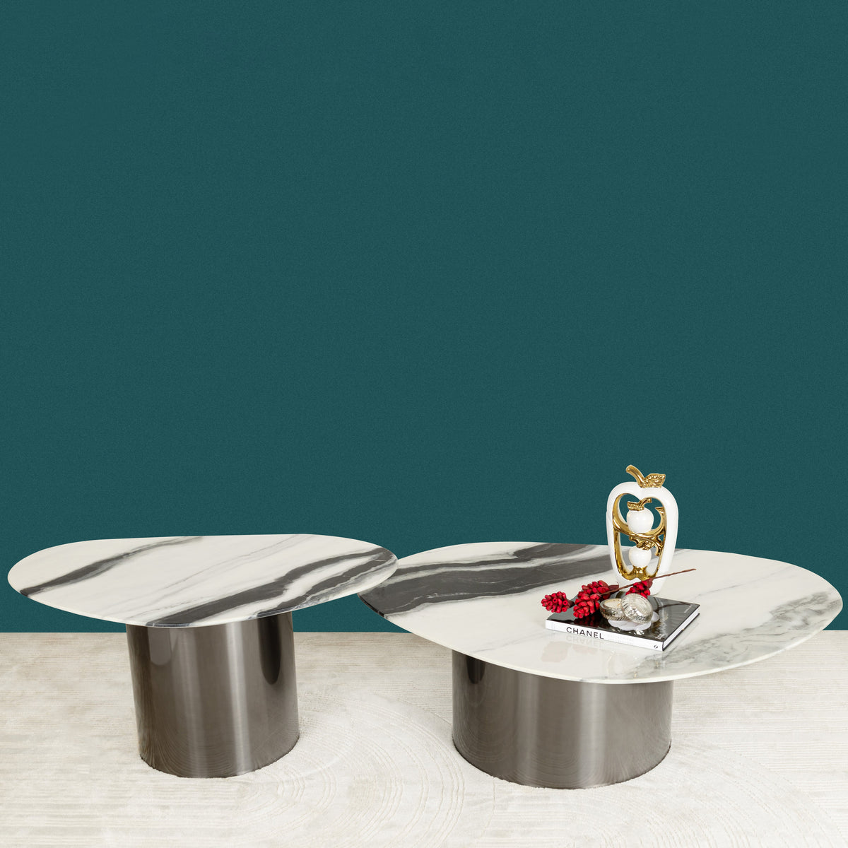 Panda Stone Centre Table Set of 2 in Black Stainless Steel – Dekor Company