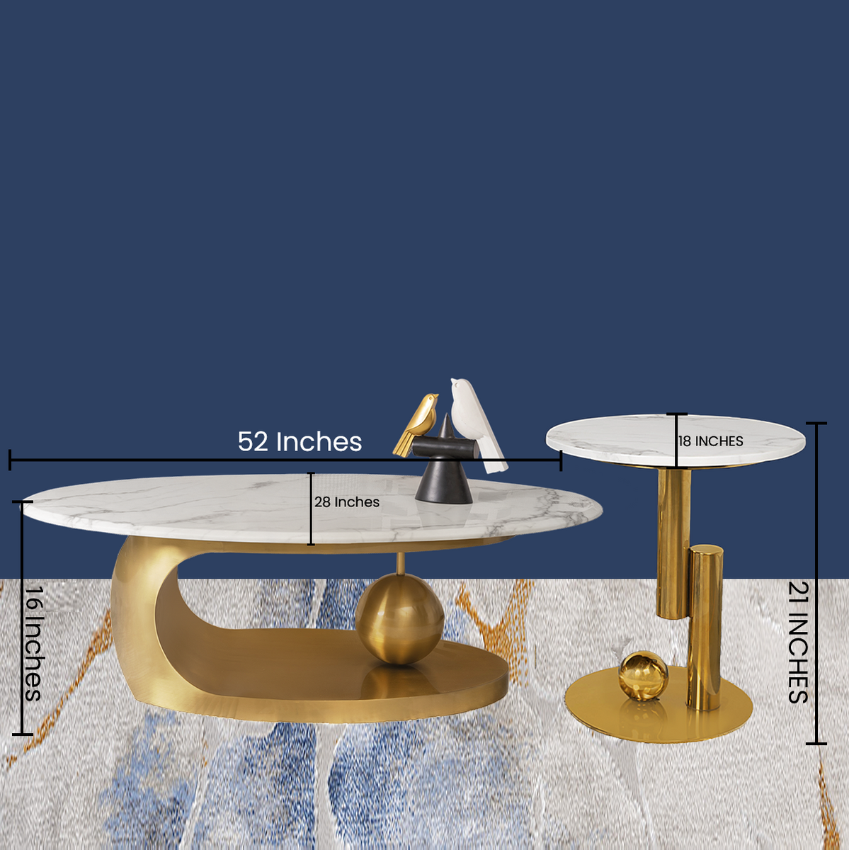 Amara Gold Base Round Accent Table with Side Table | Dekor Company