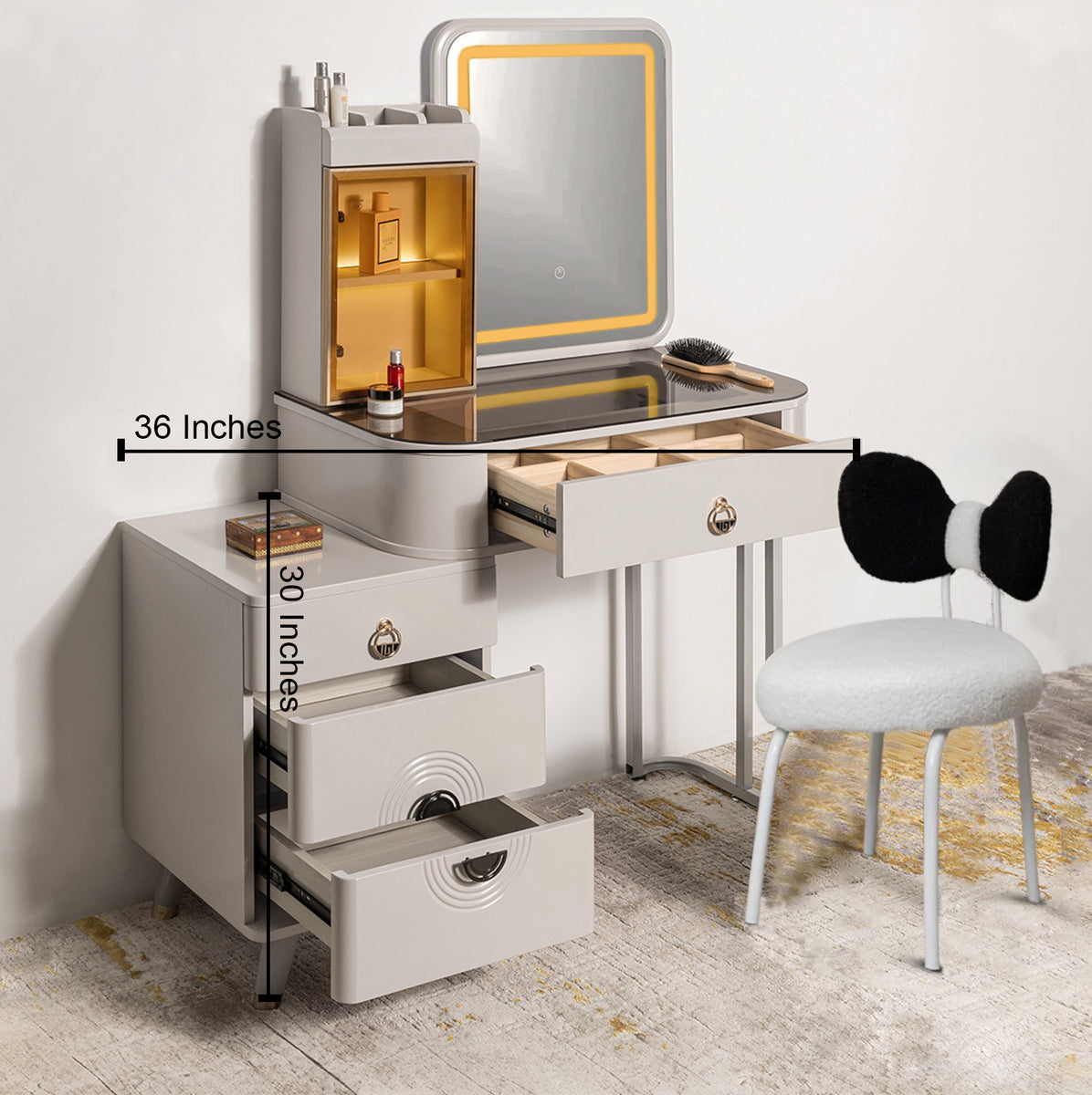 Golden Glamour Dressing Table & Vanity Set With Mirror & Chair (N ...