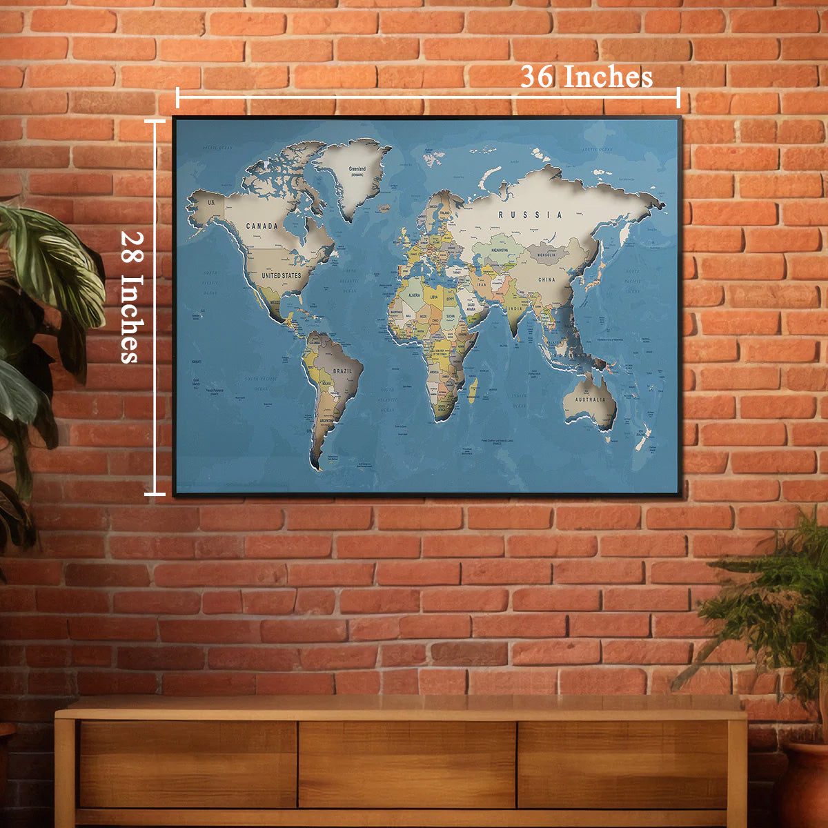 Buy World Map Spectacular Shadow Box Wall Decoration Piece-Dark Blue ...