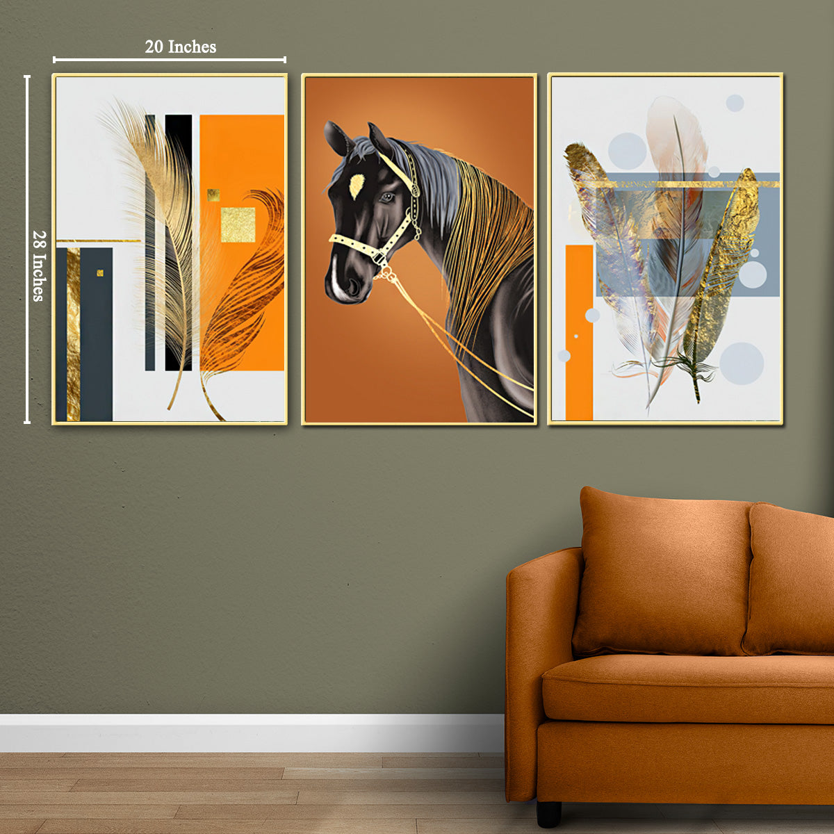 Splendid Stallion Framed Canvas Print Set of 3 | Dekor Company