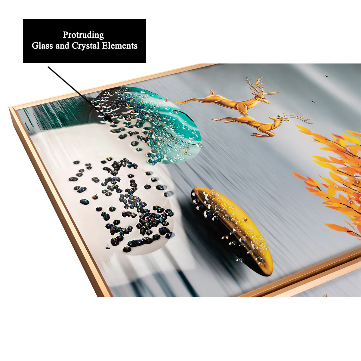 Golden Glory Framed Crystal Glass Painting-Set of 3 | Dekor Company