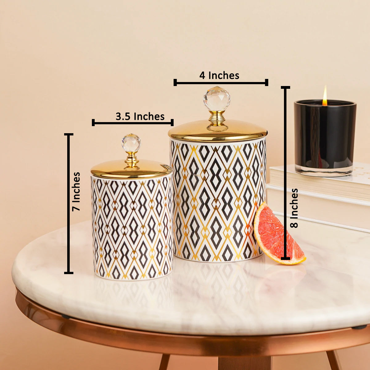 Black & Gold Geometric Triangles Storage & Decorative Jar - Set of 2 ...