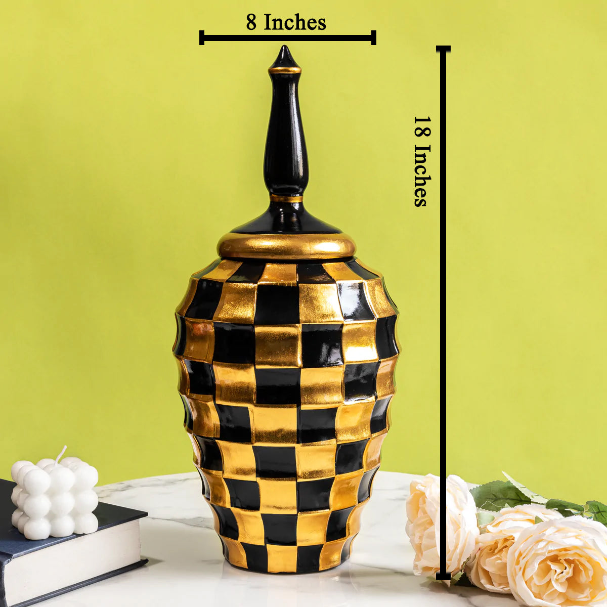 Checkered Glamour Decorative Ceramic Vase | Dekor Company