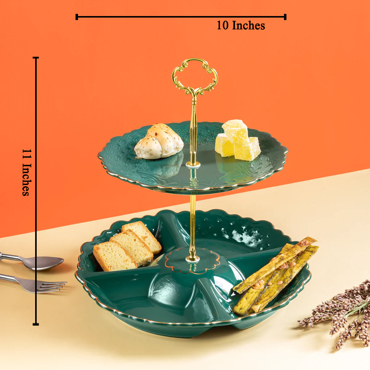 Buy Green Majestic Two Tier Cake Plate | Dekor Company