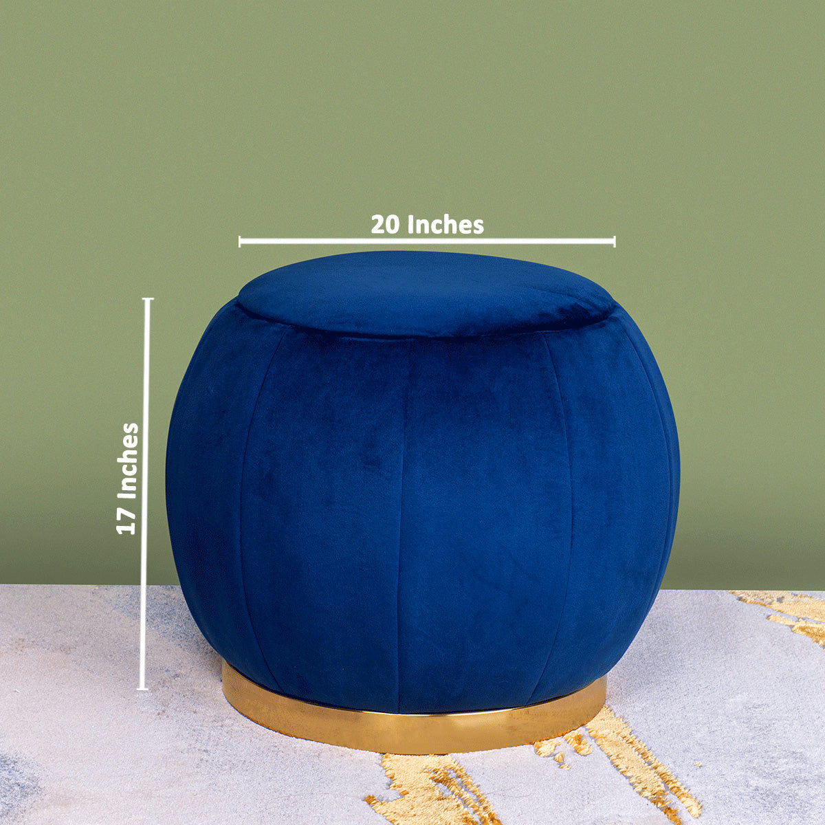 Buy Parisian Blue Velvet Round Ottoman | Dekor Company